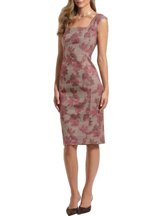 ISAAC MIZRAHI NEW YORK Plaid Sleeveless Sheath Dress - Taupe Plaid Floral