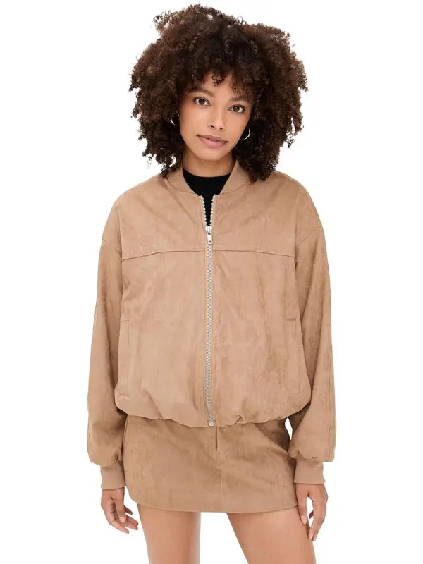 MADISON THE LABEL Deserae Faux Suede Jacket - Tan