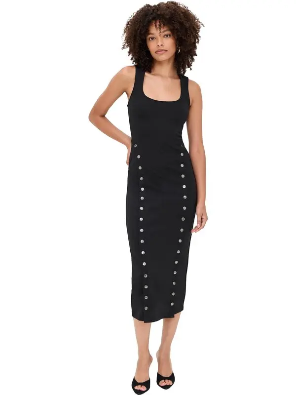 Fleur Du Mal Sleeveless Midi Dress With Side Snaps - Black