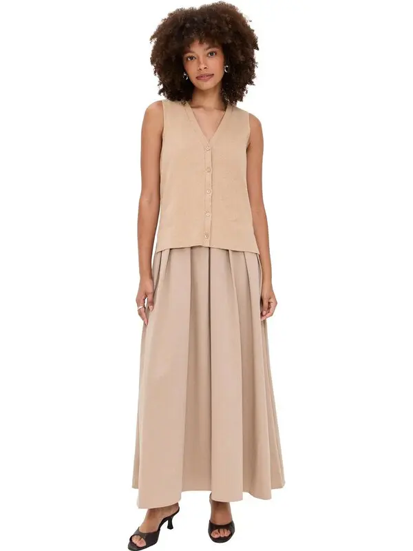 Staud Madeline Maxi Dress With Sweater Vest - Wheat