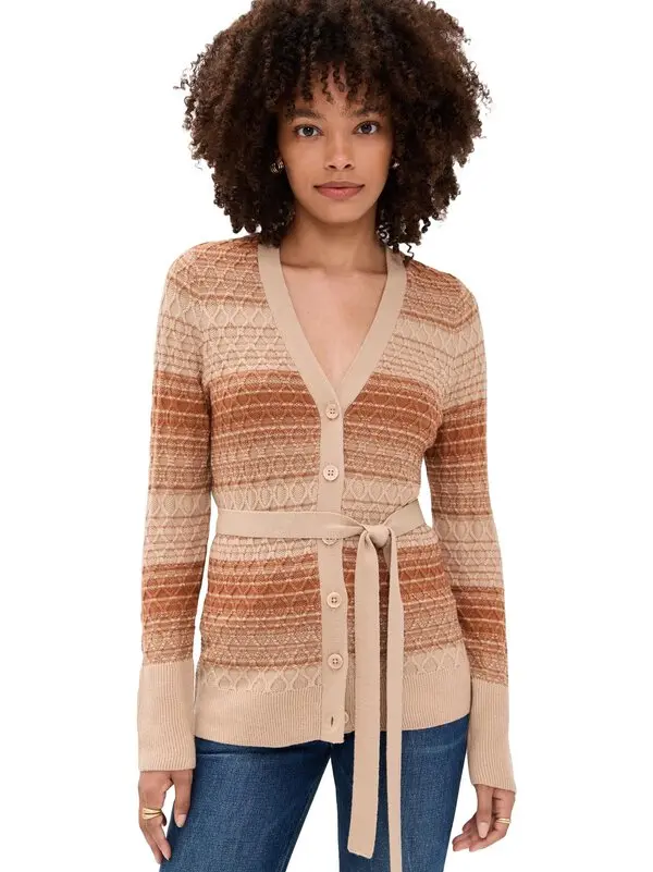Ramy Brook Striped Cable Knit Cardigan - Coffee Cable