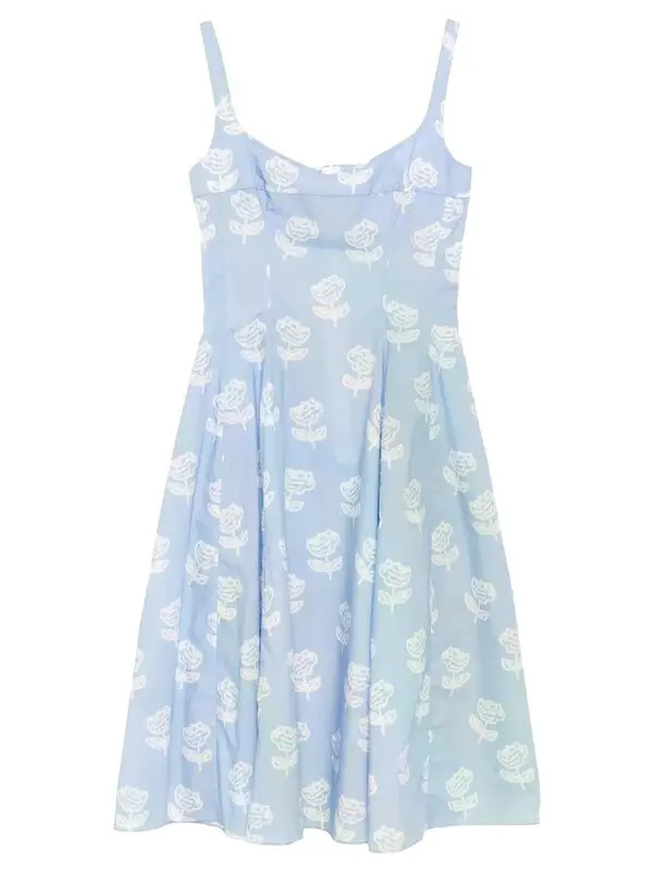 Marni Sprayed Roses-print Poplin Dress - Blue