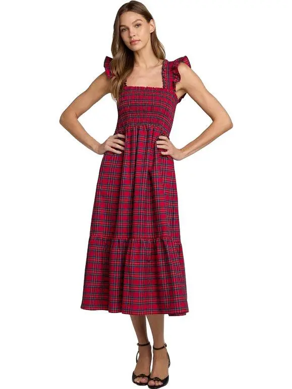 THE STANDARD STITCH The Flounce Smocked Midi Dress - Red