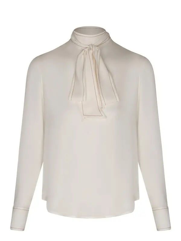 ANDRES OTALORA Rastro Eterno Pussybow Silk Top - White