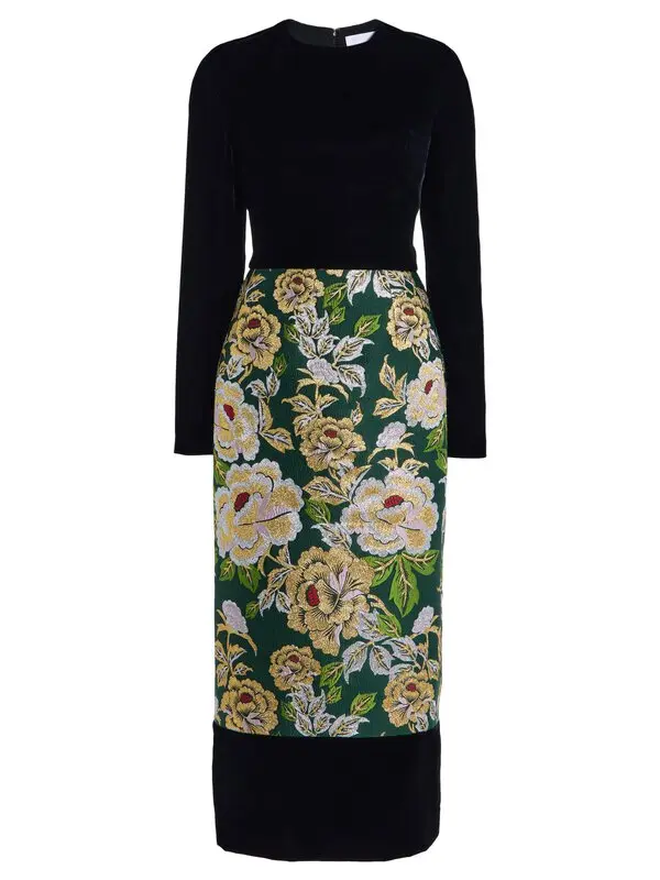 Carolina Herrera Velvet And Jacquard Midi Dress - Black