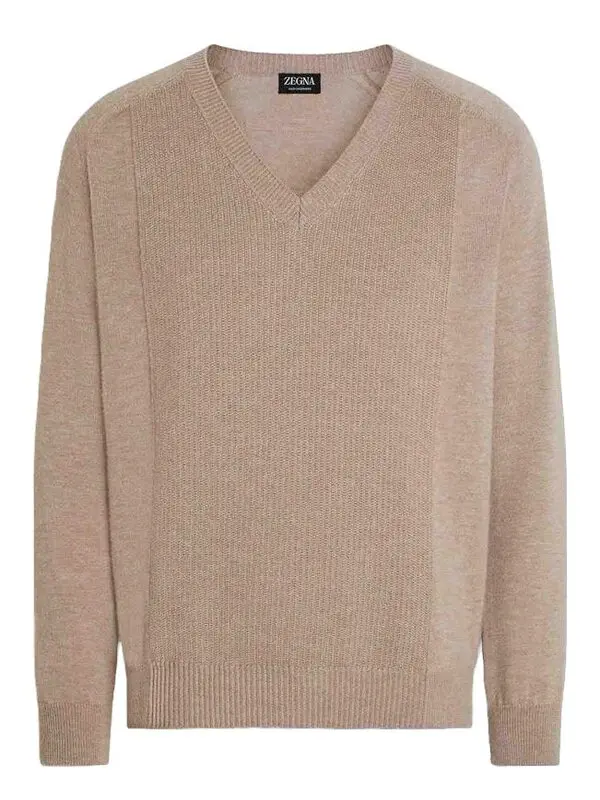 Zegna Cashmere Knit V-neck Sweater - Brown