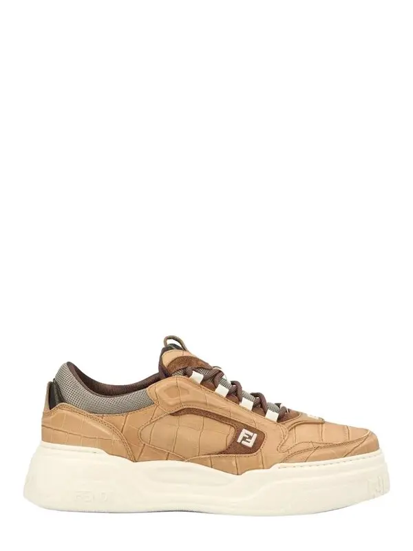 Fendi Crocodile-print Leather Sneakers - Beige
