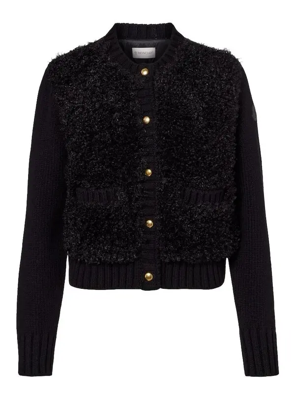 Moncler Down-paneled Wool And Teddy Cardigan - Black
