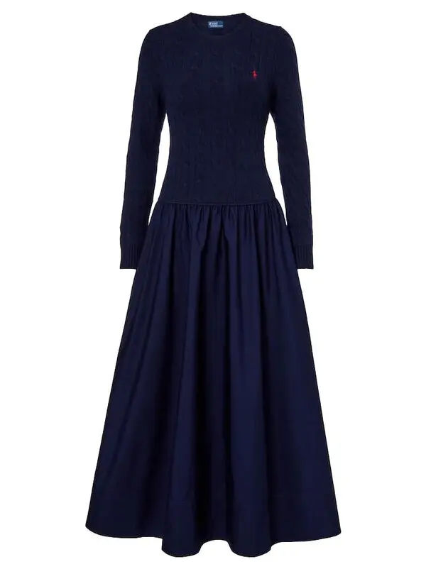 Polo Ralph Lauren Cotton And Wool-blend Maxi Dress - Blue