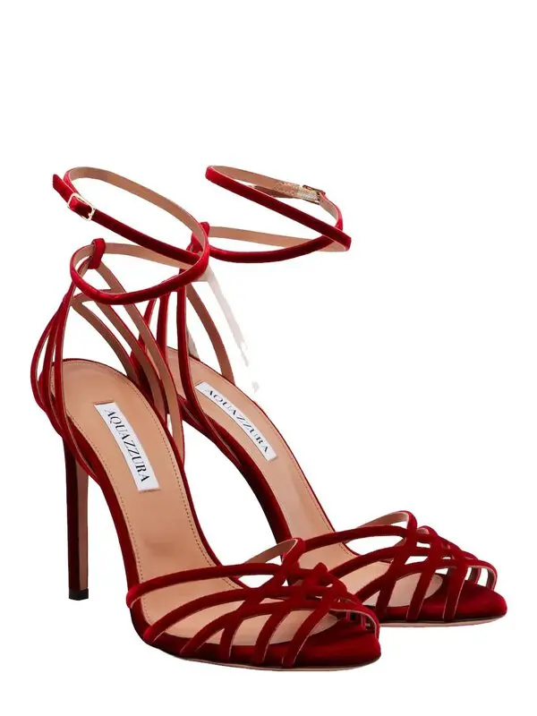 AQUAZZURA Wild Dream 105 Velvet Sandals - Red