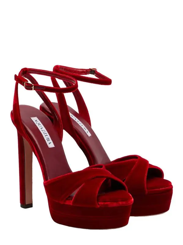 AQUAZZURA Divine 130 Velvet Platform Sandals - Red