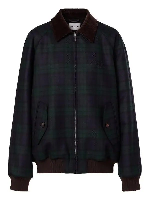 Miu Miu Plaid Virgin Wool Twill Blouson Jacket - Blue