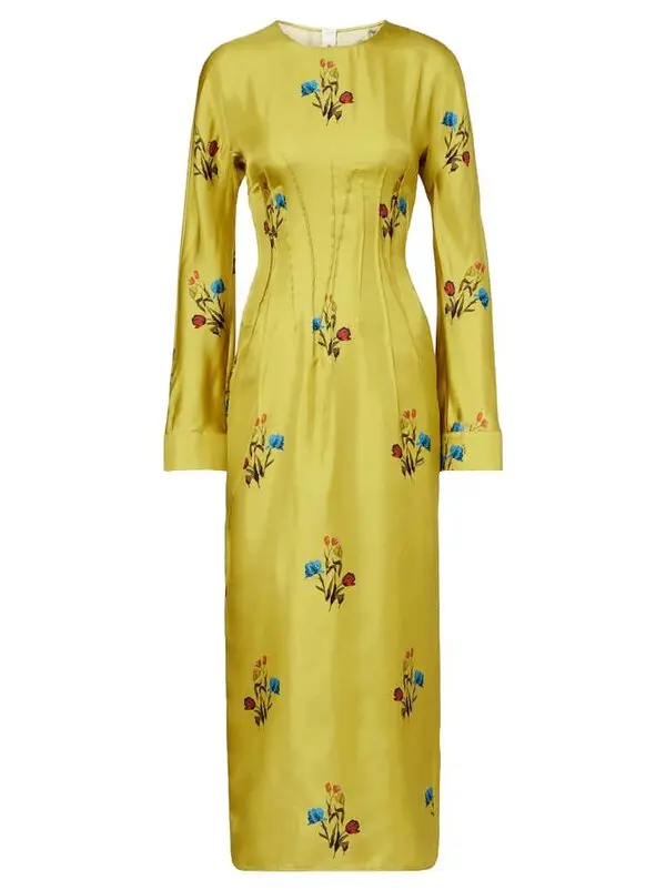 Marni Floral Silk Midi Dress - Yellow