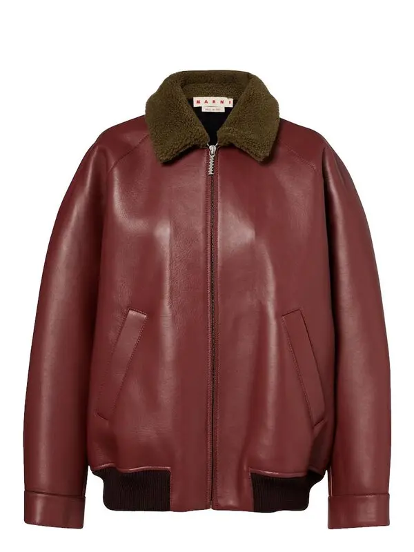 Marni Shearling-trimmed Leather Blouson Jacket - Burgundy