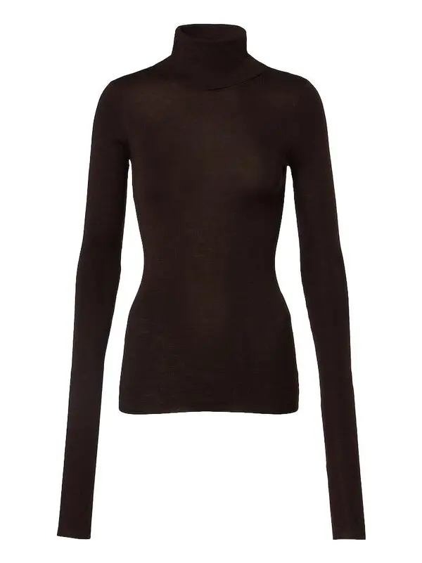 THE FRANKIE SHOP Utica Thin Wool And Silk Turtleneck Sweater In Dark Melange - Brown
