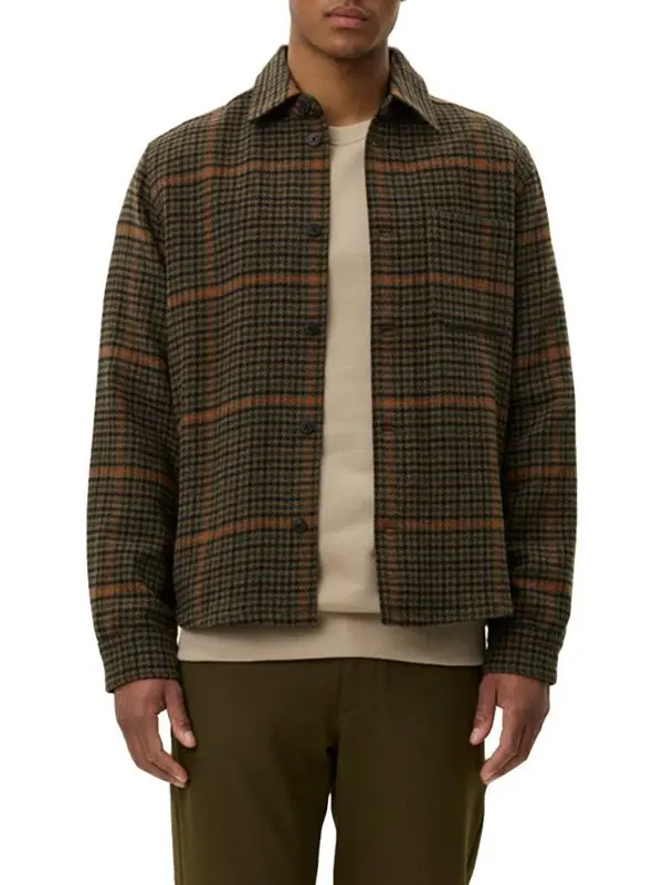 LES DEUX Kody Houndstooth Wool Blend Overshirt - Teak