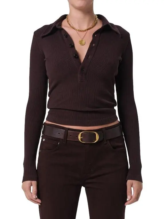 Citizens Of Humanity Long Sleeve Rib Polo - Chocolate