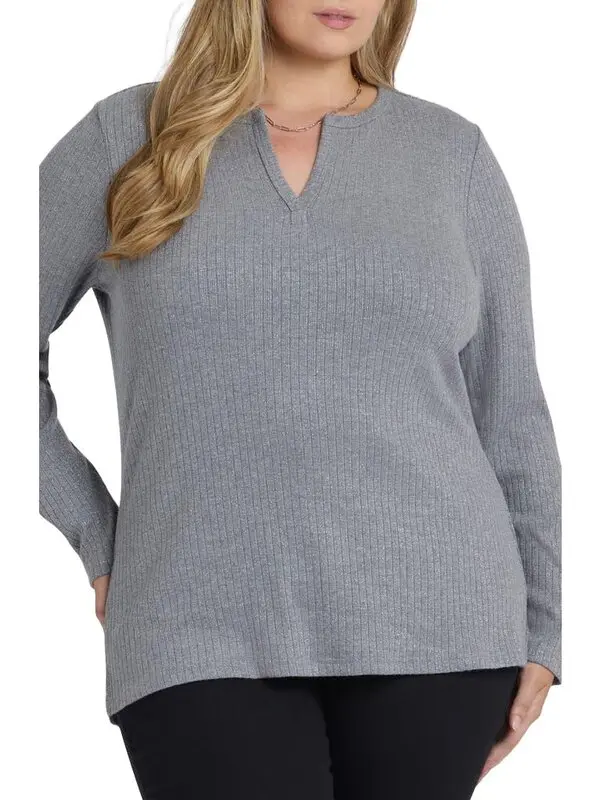NYDJ Metallic Ribbed Top - Heather Grey