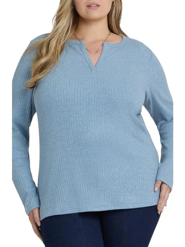 NYDJ Metallic Ribbed Top - Light Blue Heather