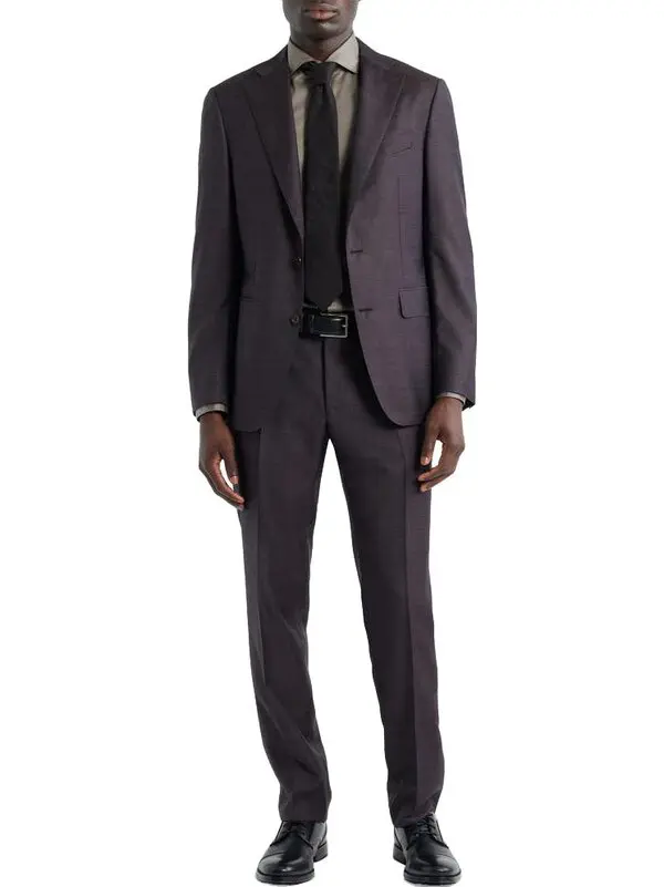 Canali Capri Trim Fit Mélange Super 130s Wool Suit - Dark Brown