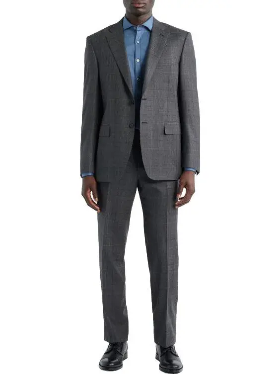 Canali Siena Regular Fit Grey Glen Plaid Super 130s Wool Suit - Charcoal