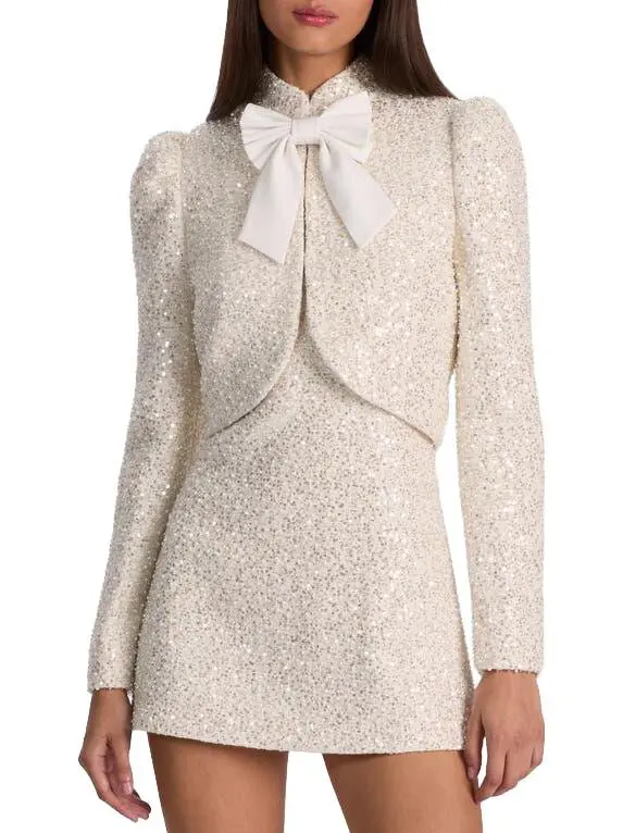 Alice + Olivia Sequin And Bead-embellished Crop Jacket - Off White