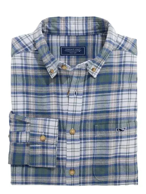 Vineyard Vines Great Point Plaid Stretch Flannel Button Down Shirt - Balsam