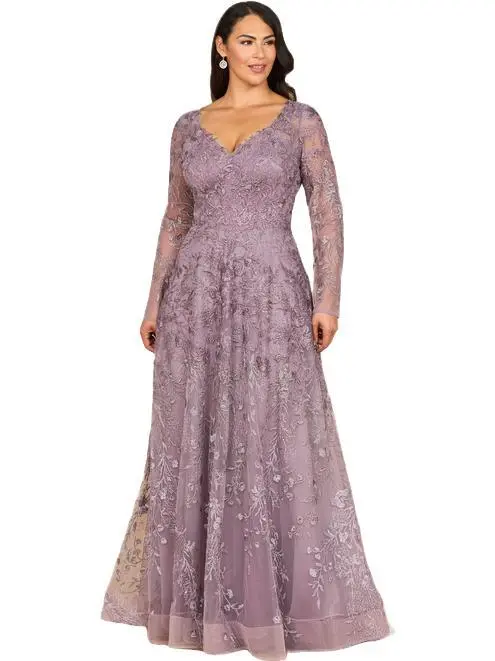 LARA NEW YORK Ombre Lace Gown - Heather Ombre