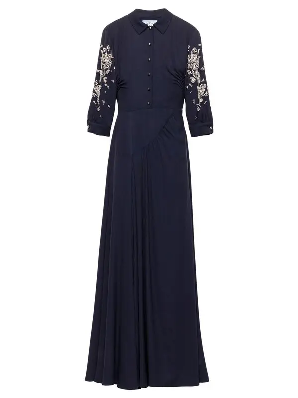 Prada Long Embroidered Sablé Dress - Blue