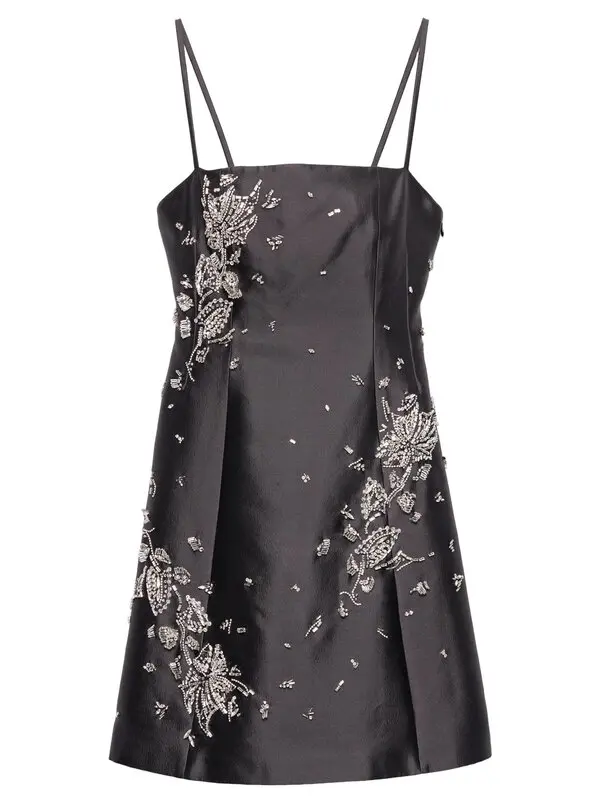 Prada Embroidered Silk And Wool Mini-dress - Grey