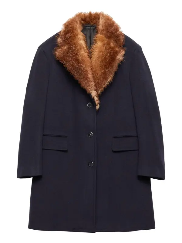 Prada Single-breasted Coat With Shearling Collar - Navy