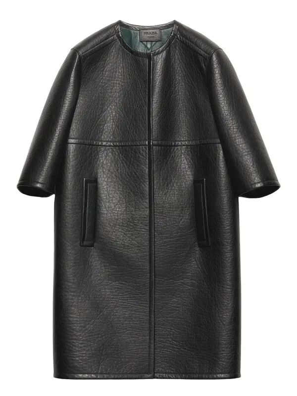 Prada Bonded Leather Three-quarter Sleeve Coat - Black/emerald Green