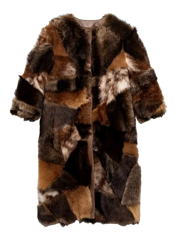 Prada Patchwork Shearling Coat - Multicolored
