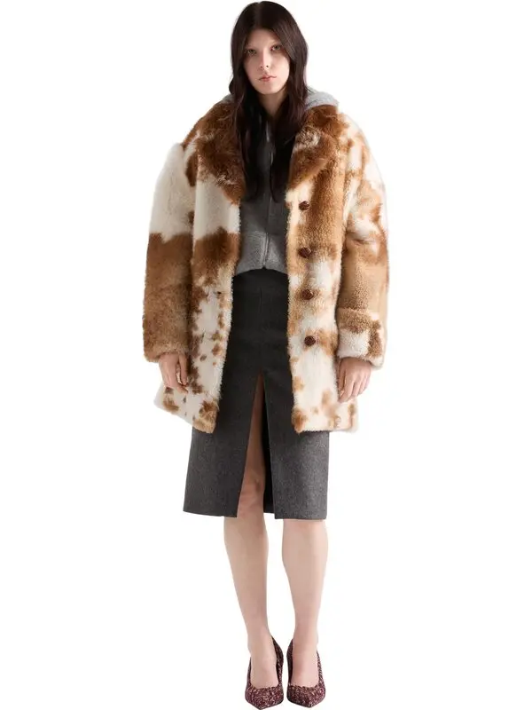 Prada Shearling Coat - White/dark Brown