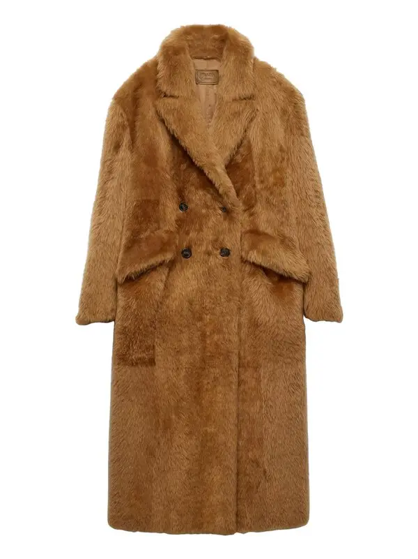 Prada Shearling Double-breasted Coat - Brown