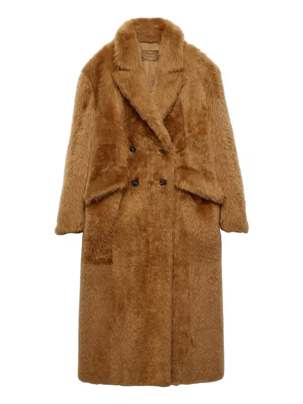 Prada Shearling Double-breasted Coat - Tobacco