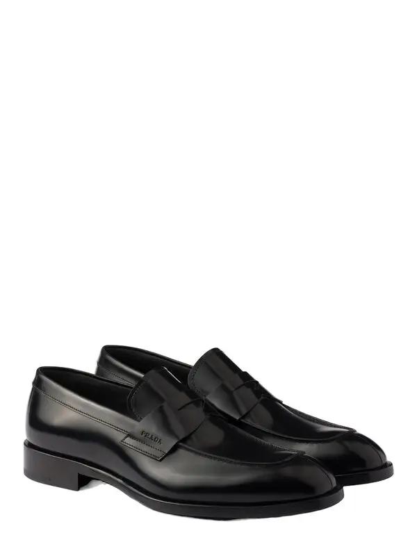 Prada Brushed Leather Loafers - Black