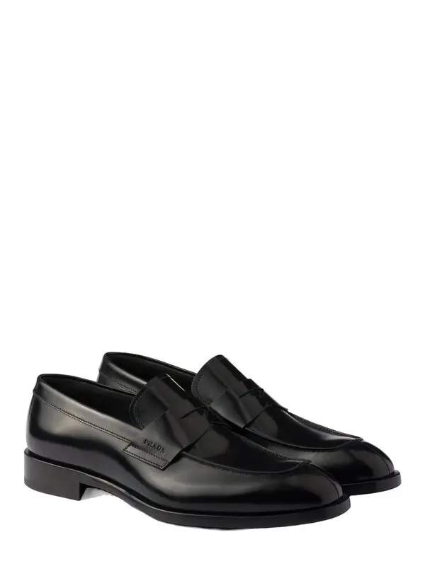 Prada Brushed Leather Loafers - Black