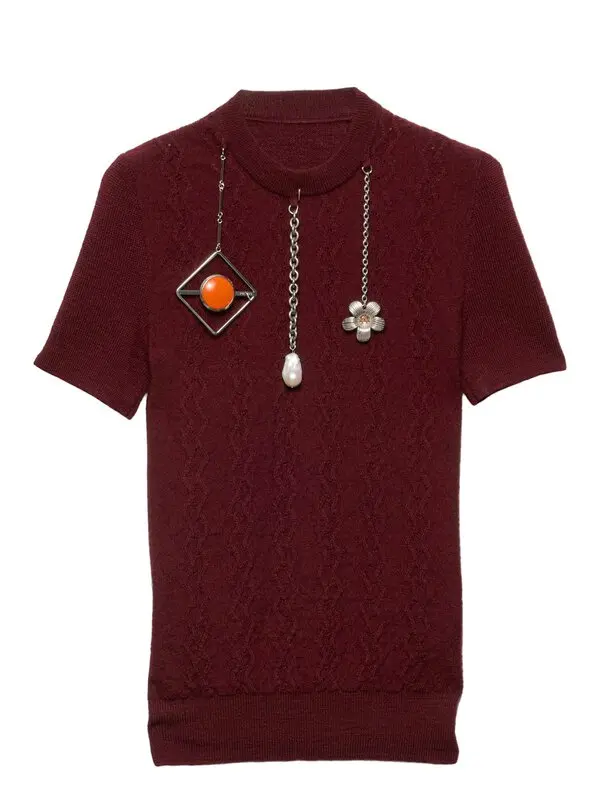 Prada Short-sleeved Wool Sweater With Pendants - Amaranth Red/maize Yellow