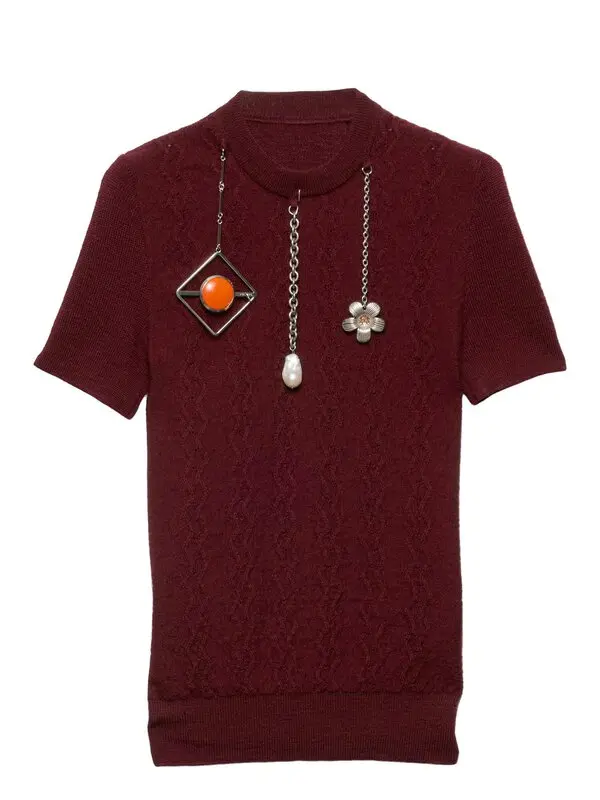 Prada Short-sleeved Wool Sweater With Pendants - Red