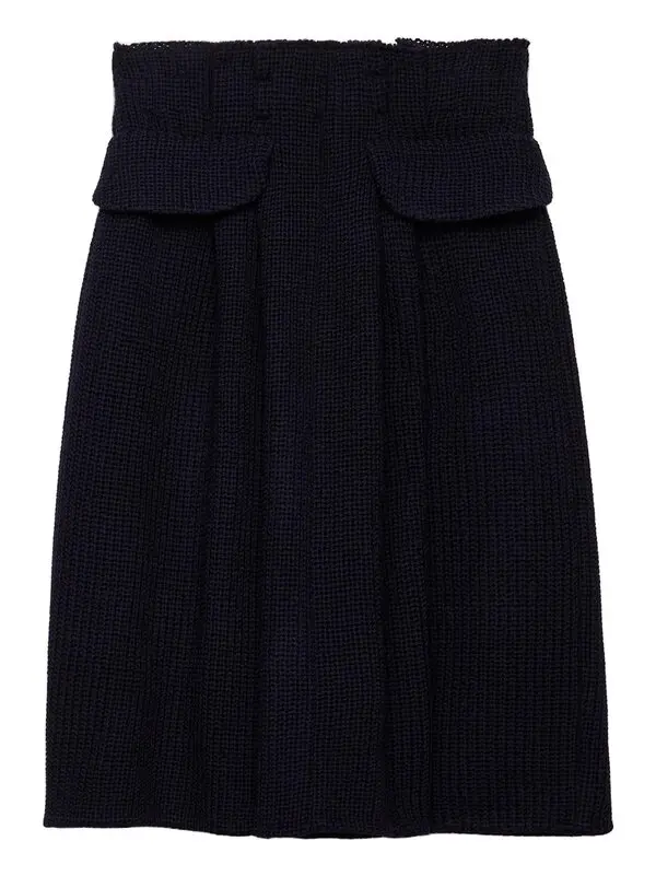 Prada Wool Knit Midi Skirt - Navy