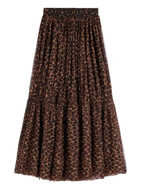 Boden Anna Print Tiered Tulle Maxi Skirt - Leopard