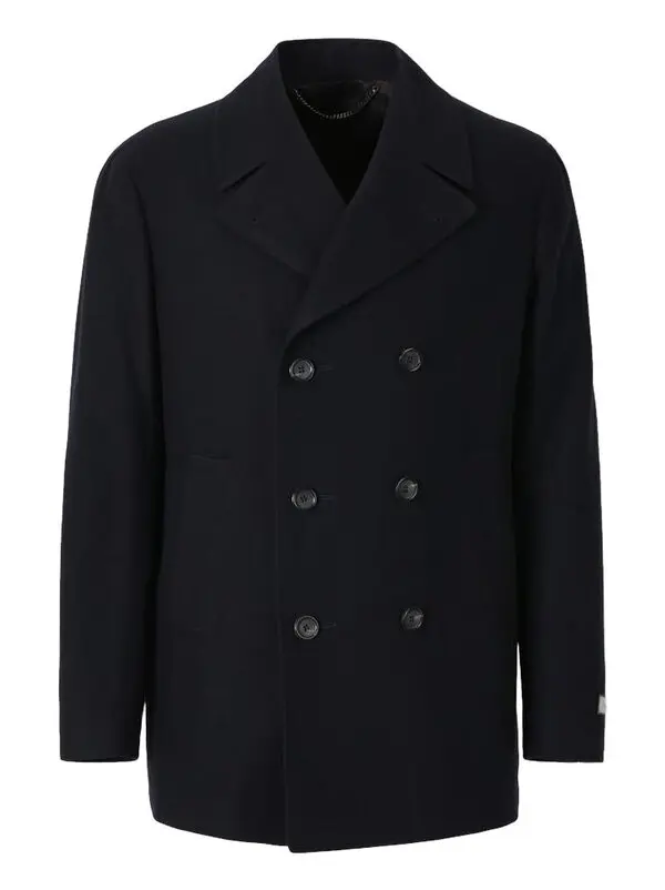 Canali Double-breasted Long Coat - Midnight Blue