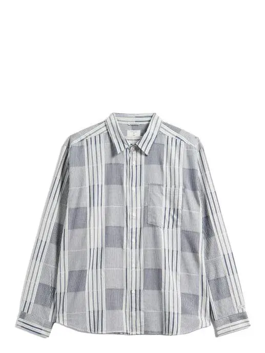 PERCIVAL Epigraph Patchwork Stripe Cotton Button-up Shirt - Navy
