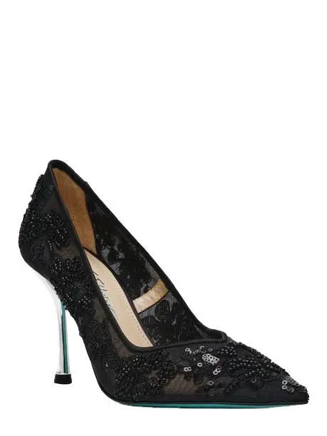 Betsey Johnson Jenii Sequin Mesh Pumps - Black