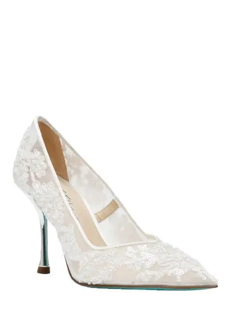 Betsey Johnson Jenii Sequin Mesh Pumps - Ivory