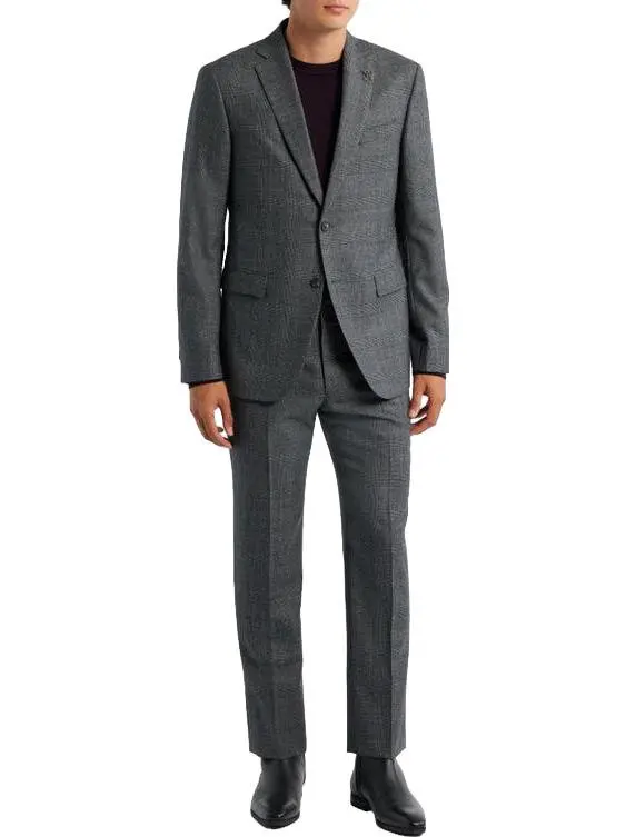 John Varvatos Bleeker Grey Glen Plaid Wool Suit - Charcoal