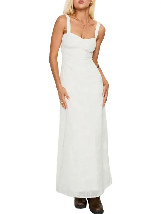 Princess Polly Floral Embroidered Maxi Dress - White