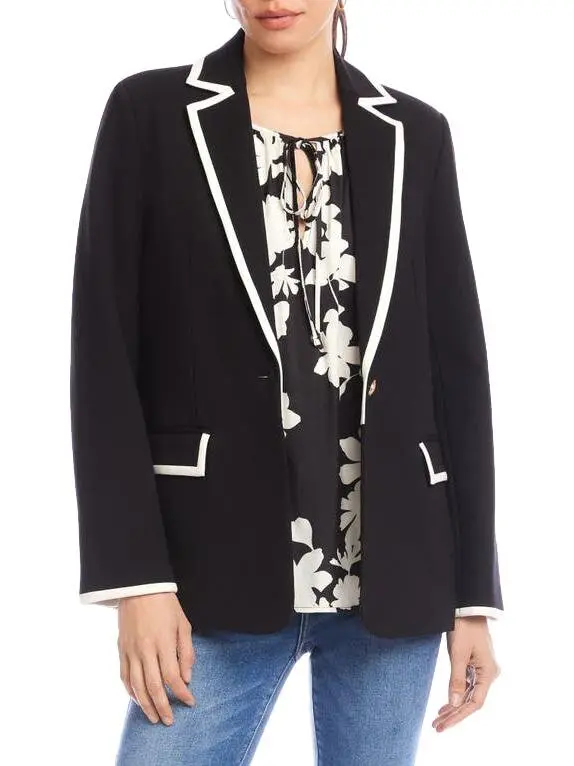 Karen Kane Contrast Trim Ponte Blazer - Black Cream