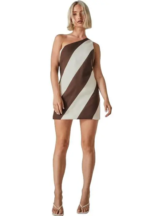 Nasty Gal One Shoulder Diagonal Stripe Mini Dress - Chocolate
